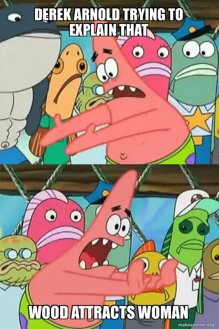 derek arnold trying to explain that wood attracts woman - Push It Somewhere Else Patrick Meme ...