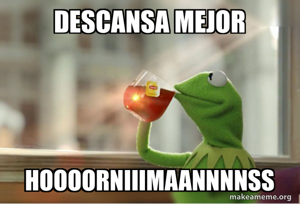 descansa mejor hoooorniiimaannnnss - Kermit Drinking Tea Meme Generator
