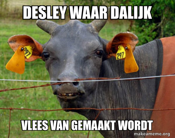desley waar dalijk vlees van gemaakt wordt - Hairless Cow Meme Generator