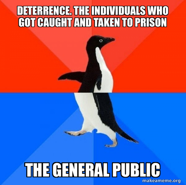 Deterrence. the individuals who got caught and taken to prison the ...