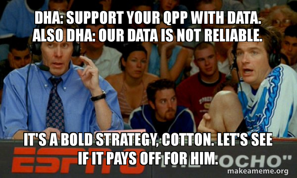 DHA: Support your QPP with data. Also DHA: Our data is not reliable. It ...