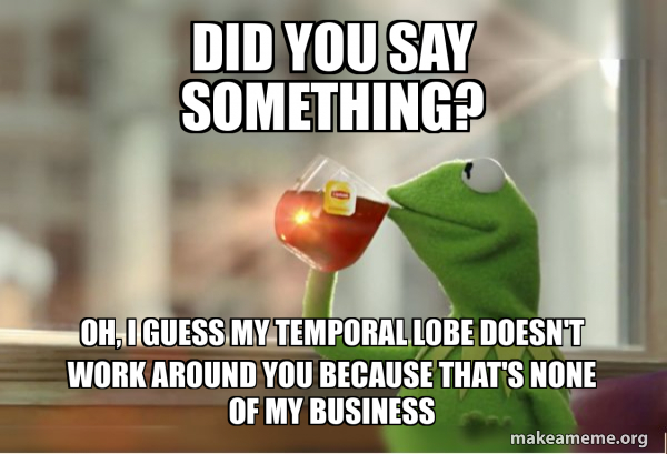 Did you say something? Oh, I guess my temporal lobe doesn't work around ...