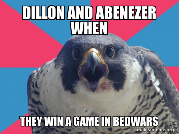 dillon and abenezer when they win a game in bedwars - Millennial Falcon Meme Generator