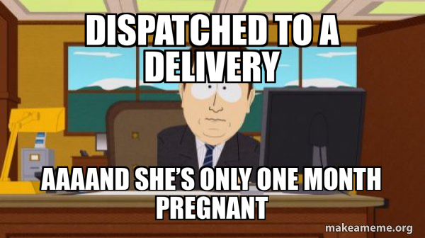 Dispatched to a delivery aaaand she’s only one month pregnant - aaaand ...