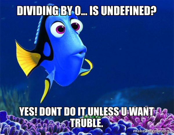 Dividing by 0... is undefined? YES! DONT DO IT UNLESS U WANT TRUBLE ...