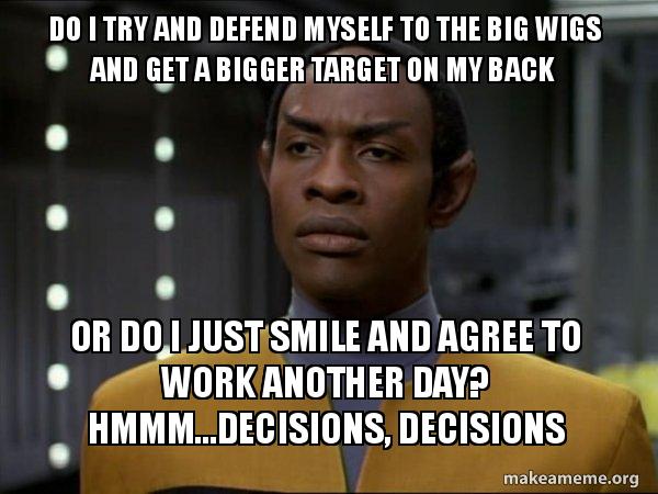 Do I try and defend myself to the big wigs and get a bigger target on ...