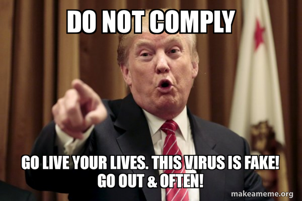 Do Not Comply Go live your lives. This virus is FAKE! Go out & often ...