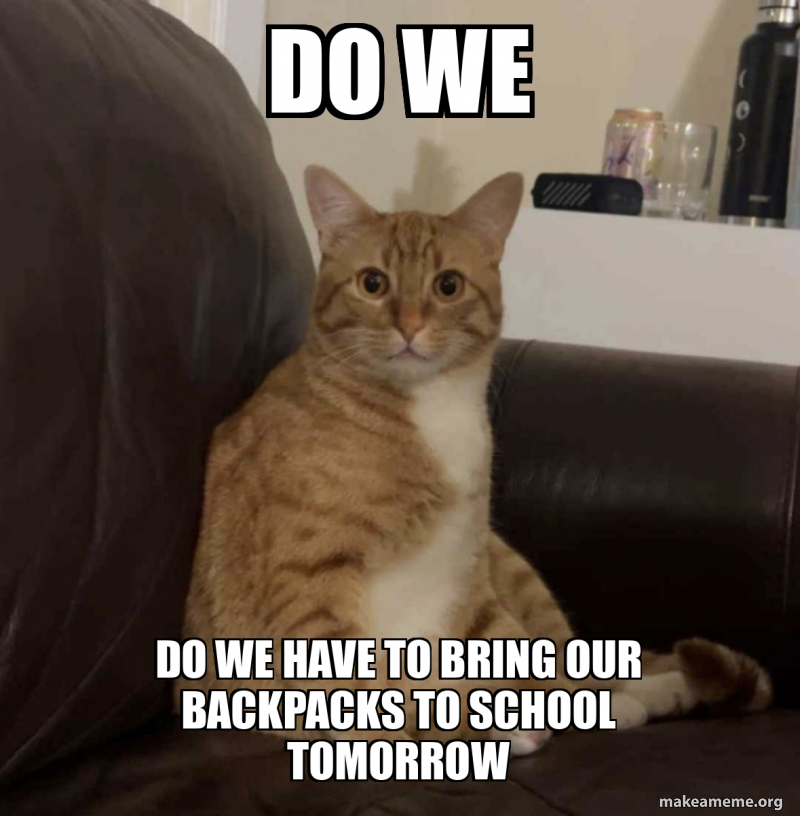 Do we Do we have to bring our backpacks to school tomorrow Meme Generator