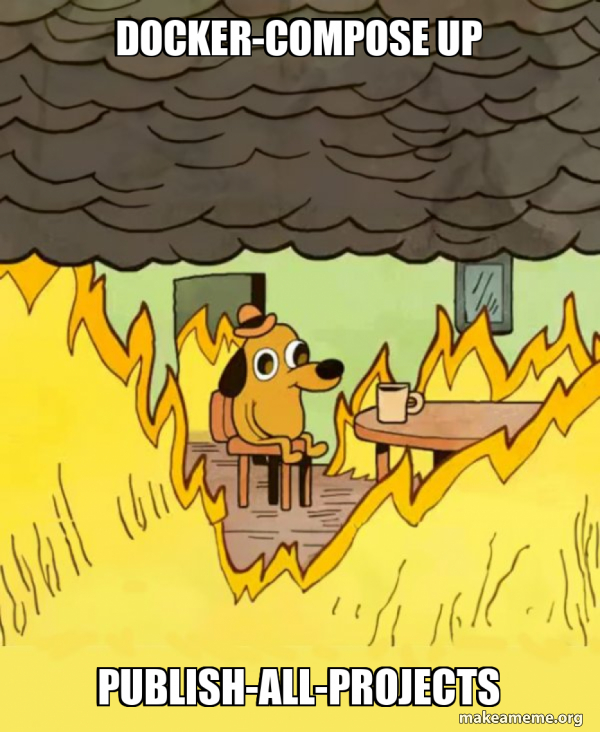 docker-compose up Publish-All-Projects - This Is Fine Meme Generator