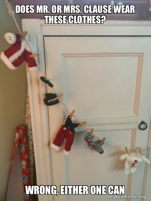 Does Mr. or mrs. clause wear these clothes? Wrong, either one can Meme ...