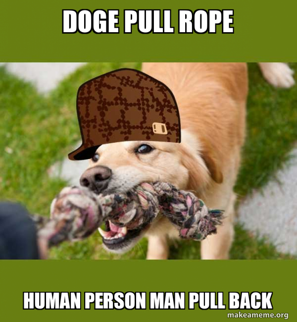 Doge pull rope Human person man pull back - Scumbag dog Meme Generator