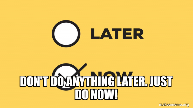 DON'T DO ANYTHING LATER. jUST DO NOW! Meme Generator