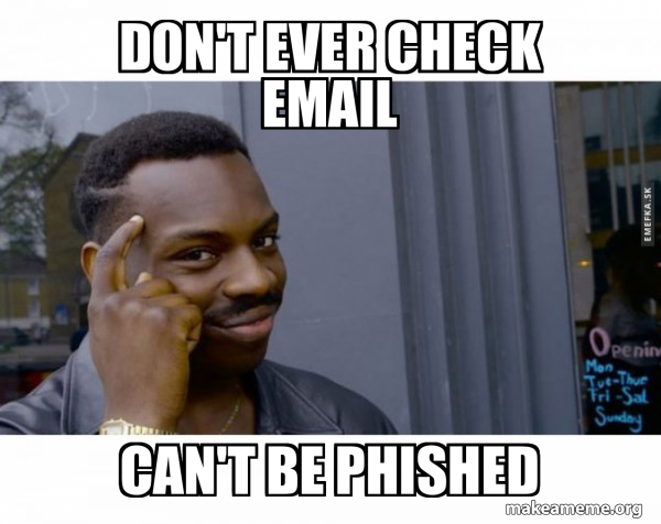 Don't ever check email Can't be phished - Roll Safe Black Guy Pointing ...