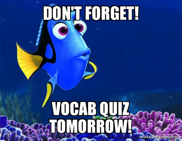 Don't Forget! Vocab Quiz Tomorrow! - Dory from Nemo (5 second memory ...