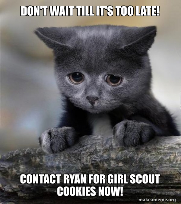 DON'T WAIT TILL IT'S TOO LATE! CONTACT RYAN FOR GIRL SCOUT COOKIES NOW ...