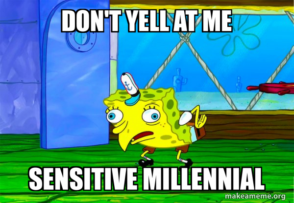 DoN't YeLl aT mE sensitive millennial - Mocking SpongeBob Meme Generator