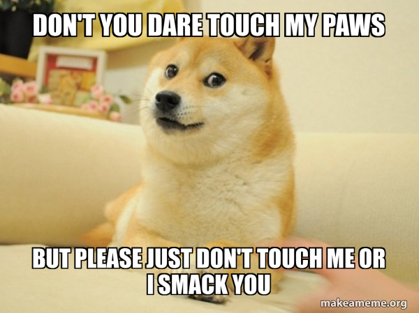 don't you dare touch my paws but please just don't touch me or i smack ...