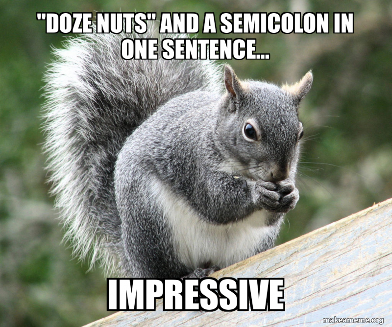 "Doze nuts" and a semicolon in one sentence... IMPRESSIVE Meme Generator