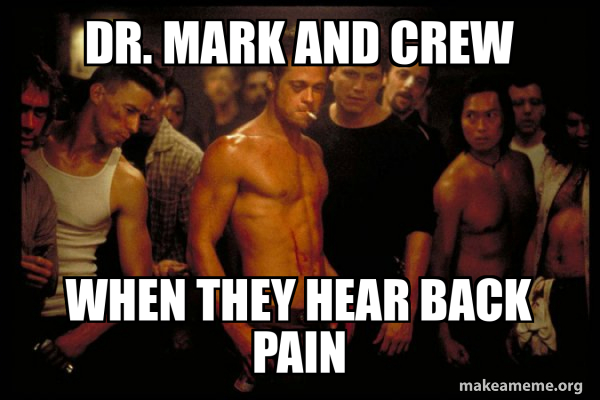 Dr. Mark and crew when they hear back pain - Fight Club Meme Generator