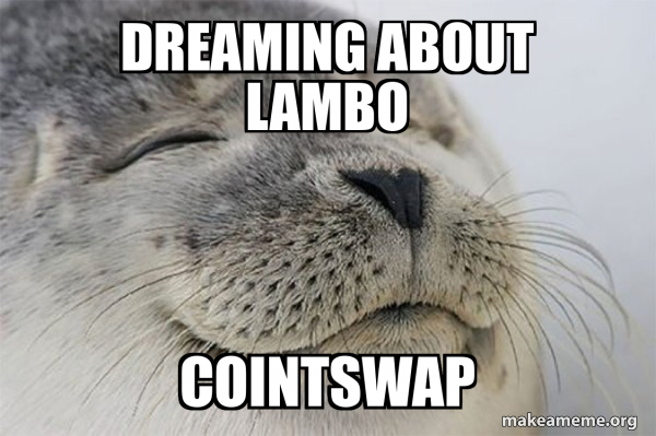 Dreaming about lambo CointSwap - Satisfied Seal Meme Generator