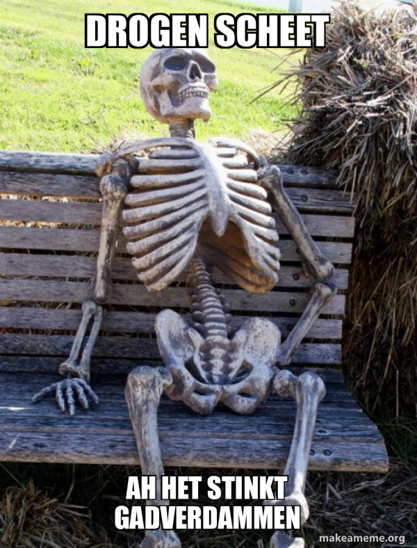 Drogen scheet Ah het stinkt gadverdammen - Waiting Skeleton Meme Generator