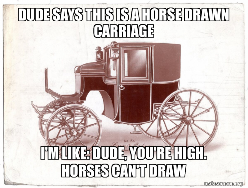 Dude says this is a horse drawn carriage I'm like: dude, you're high ...