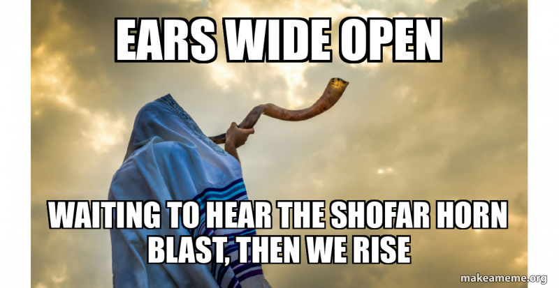 ears wide open waiting to hear the shofar horn blast, then we rise Meme ...