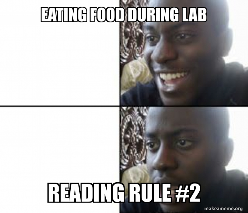 Eating food during lab READING Rule #2 Meme Generator