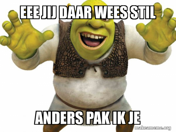 eee jij daar wees stil Anders pak ik je - Shrek Meme Generator