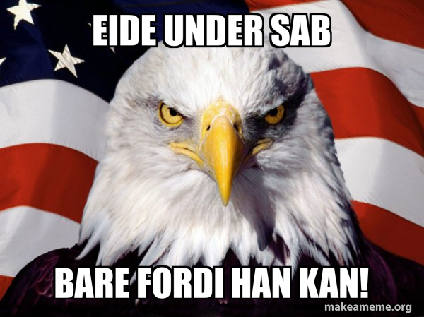 EIDE UNDER SAB BARE FORDI HAN KAN! - American Pride Eagle Meme Generator