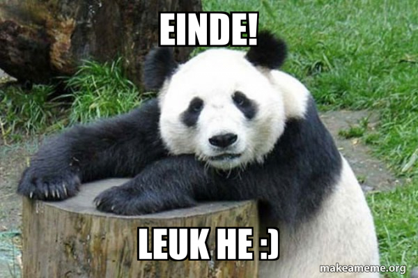 Einde! Leuk he :) - Confession Panda Meme Generator
