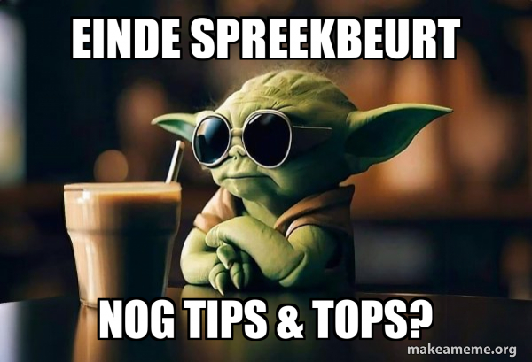 einde spreekbeurt nog tips & tops? - Cool Yoda (Sunglasses) Meme Generator