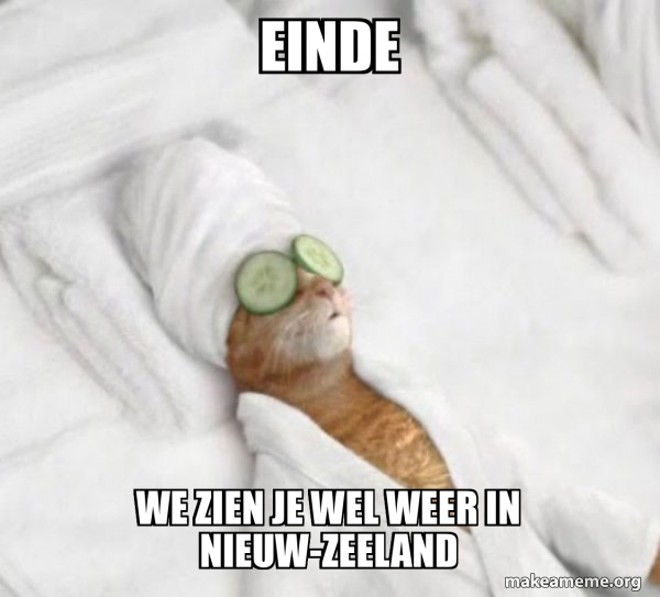 Einde We zien je wel weer in Nieuw-Zeeland - Pampered Cat Meme Meme ...