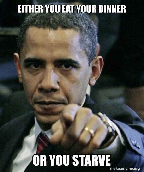 Either you eat your dinner Or you starve - Angry Obama Meme Generator