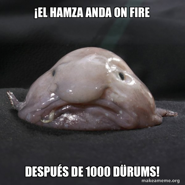 ¡El Hamza anda on fire después de 1000 dürums! - Blobfish Meme Generator