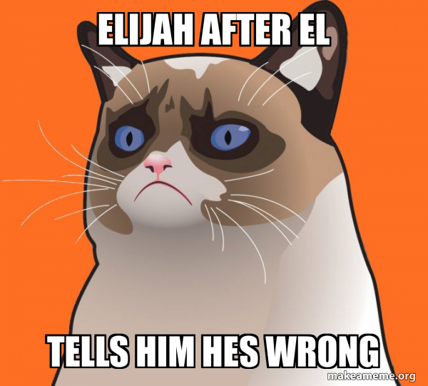 Elijah after El tells him hes wrong - Cartoon Grumpy Cat Meme Generator