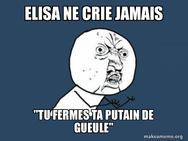 Elisa ne crie jamais "TU FERMES TA PUTAIN DE GUEULE" - Y U No Meme ...