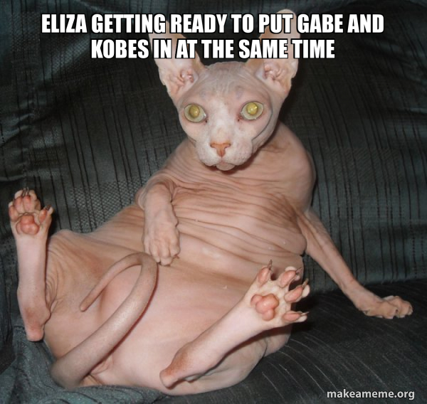 Eliza getting ready to put Gabe and kobes in at the same time ...