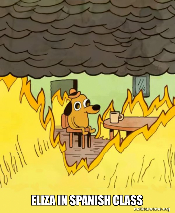 Eliza in spanish class - This Is Fine Meme Generator