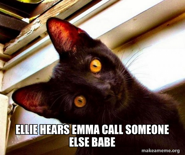 ellie hears emma call someone else babe - Overly Attached Cat Meme ...