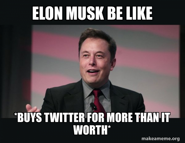 Elon musk be like *Buys Twitter for more than it worth* - Elon Musk ...