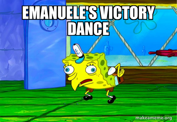 Emanuele's victory dance - Mocking SpongeBob Meme Generator