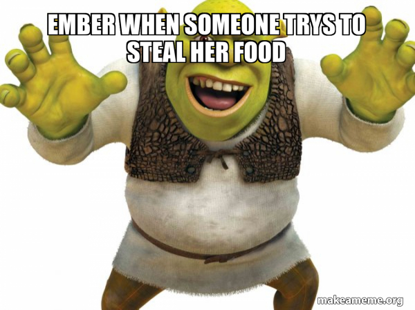 ember when someone trys to steal her food - Shrek Meme Generator