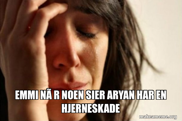 emmi når noen sier aryan har en hjerneskade - First World Problems Meme ...
