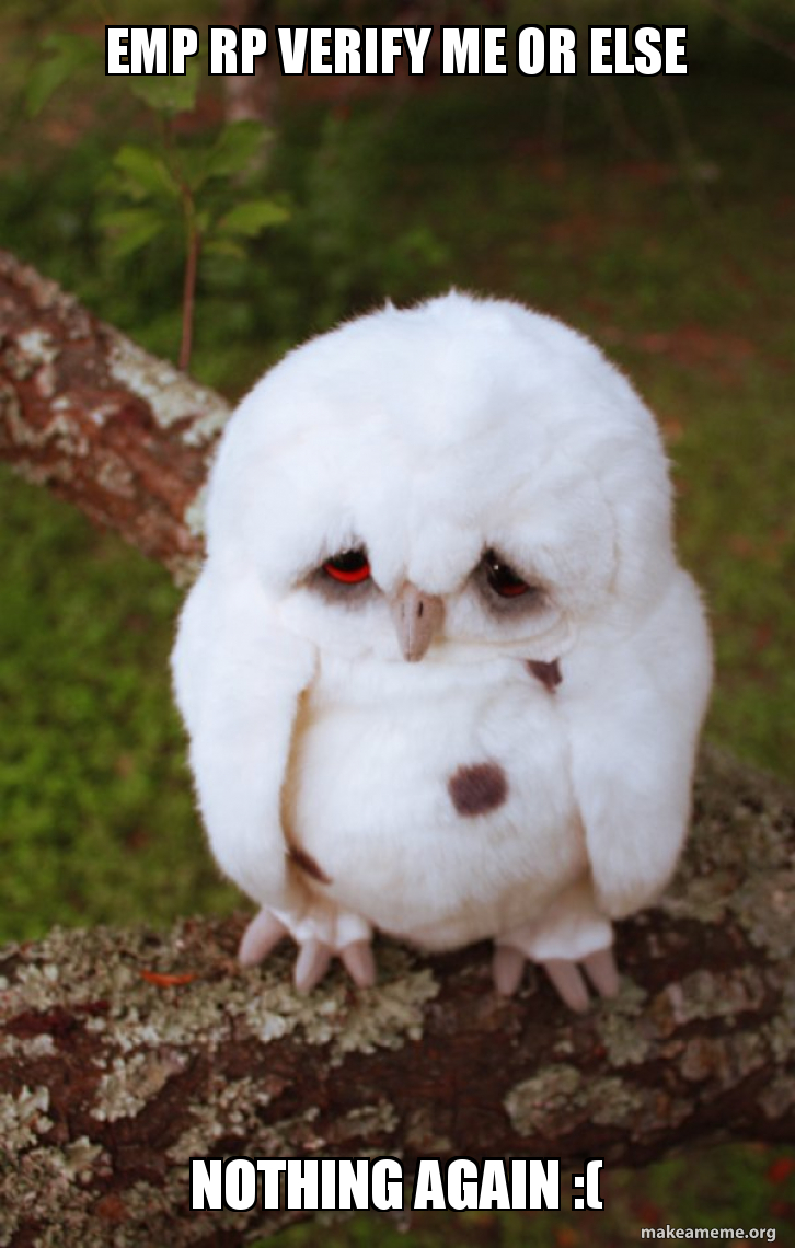 EMP RP VERIFY ME OR ELSE Nothing again :( - Sad Owl Meme Generator