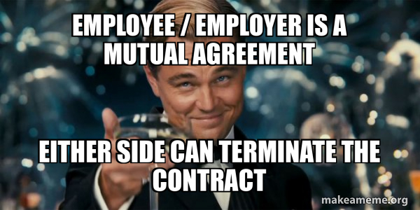 Employee / Employer is a mutual agreement Either side can terminate the ...