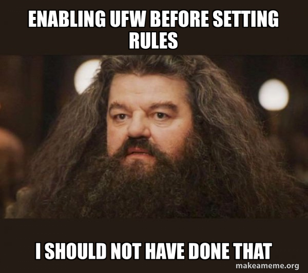 Enabling UFW before setting rules I should not have done that - Hagrid ...