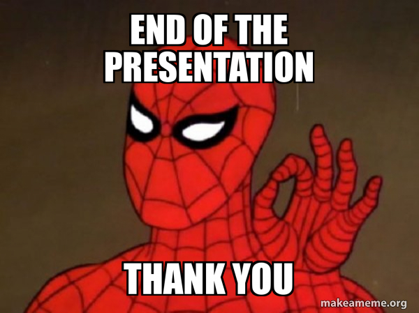 END OF THE PRESENTATION THANK YOU - Spiderman - Care factor Zero Meme ...