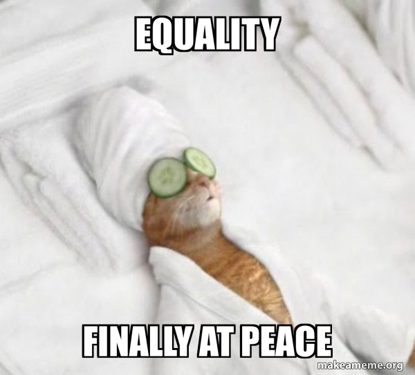 Equality Finally at peace - Pampered Cat Meme Meme Generator