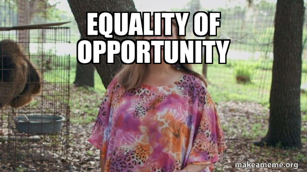equality of opportunity - Carole Baskins (Carol ?) Meme Generator